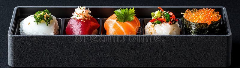 Assorted Japanese Sushi Selection in Elegant Black Container with Fresh ...