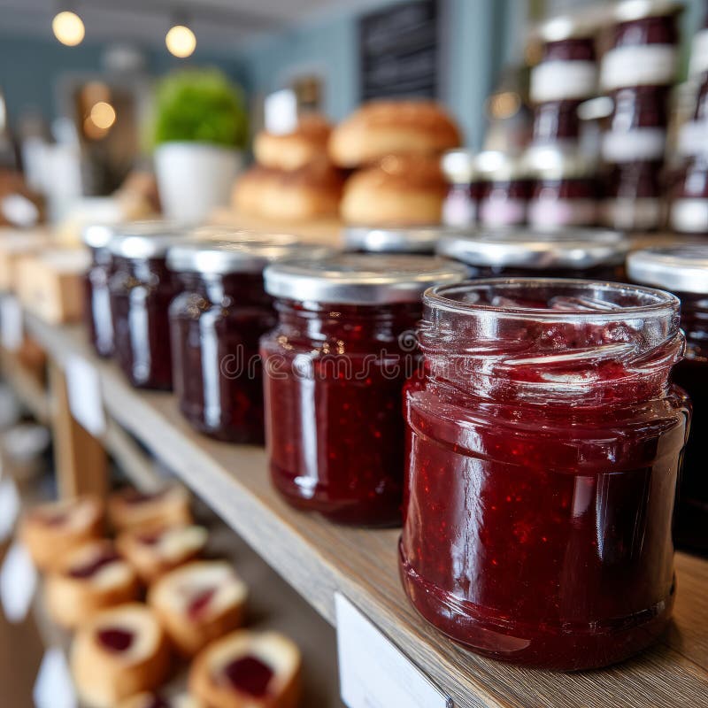 Assorted Jars of Homemade Jam on a Rustic Kitchen Shelf. Stock Image ...