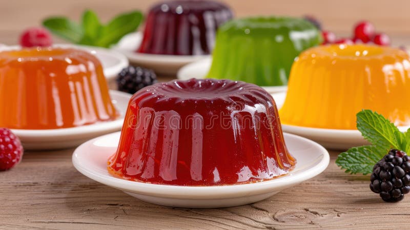 Assorted Jelly Desserts on Wooden Table Stock Illustration ...