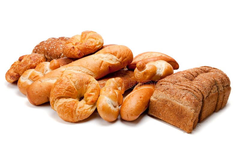Assorted Kinds of Breads on a White Background Stock Photo - Image of ...