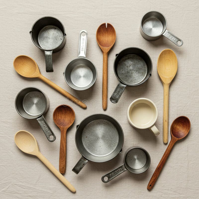 Assorted Kitchen Utensils Arranged on a Neutral Fabric Surface. Stock ...