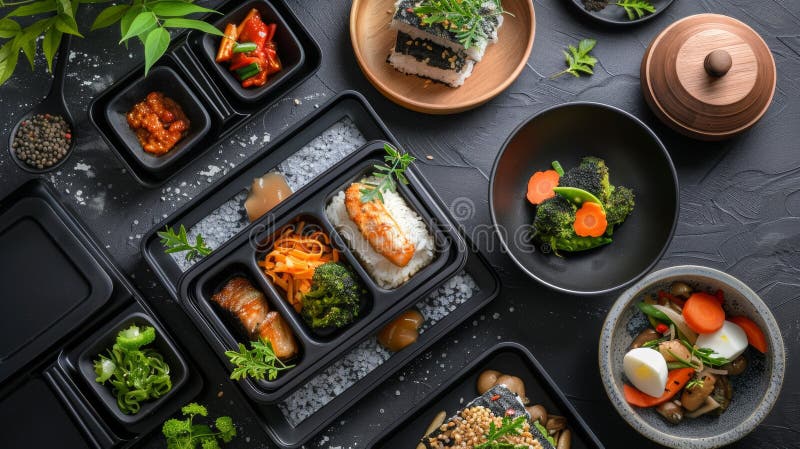 Assorted Korean Dishes in Traditional Bento Setup Stock Photo - Image ...