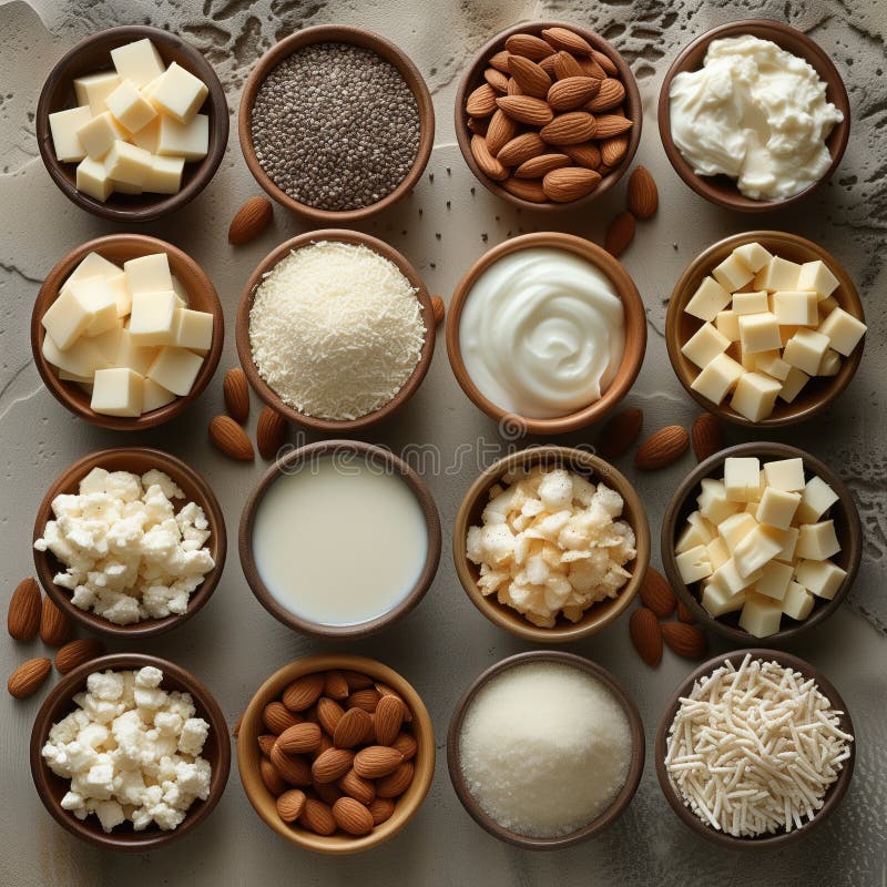 Assorted Lactose Ingredients in Bowls Top View Stock Illustration ...