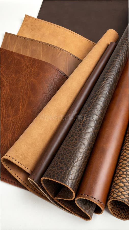 Assorted Leather Rolls in Various Textures and Colors on Display Stock ...