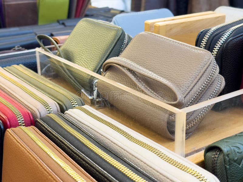 Assorted Leather Wallets Display in Retail Store with Zippers Editorial ...