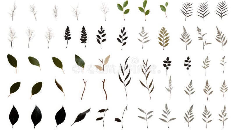 Assorted Leaves on a Plain White Backdrop, Suitable for Nature or ...