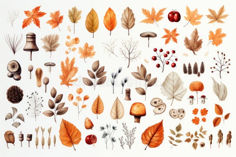 Assorted Leaves on a Plain White Background, Suitable for Botanical ...