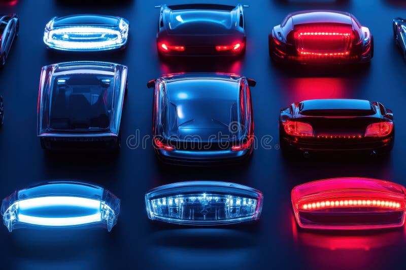 Assorted LED Car Headlights and Tail Lights Arranged in an Eye-catching ...