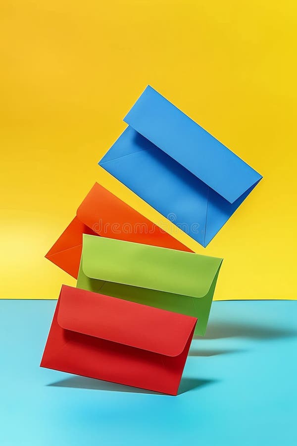 Assorted Levitating Colorful Paper Envelopes on Gradient Background ...