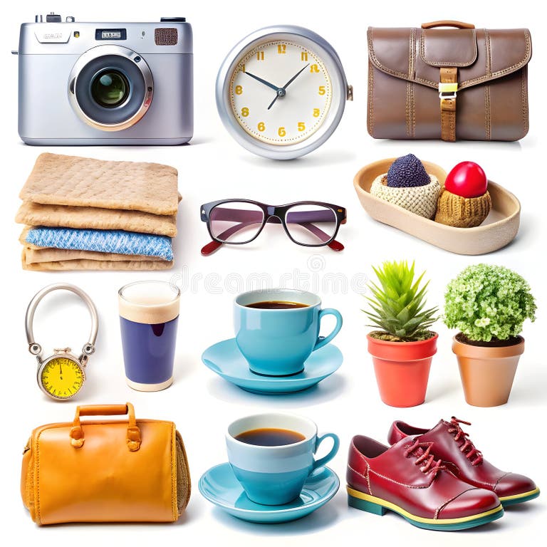 Daily Life Objects on White Background Stock Illustration ...