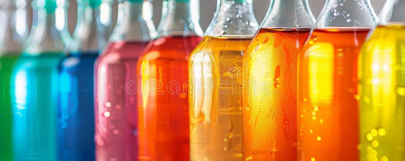Assorted Liquid-filled Bottles in a Rainbow of Colors, Neatly Displayed ...