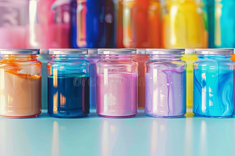 Assorted Liquid Filled Jars Arranged in a Colorful and Eye Catching ...