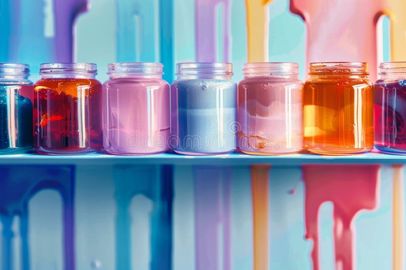 Assorted Liquid Filled Jars Arranged in a Colorful and Eye Catching ...