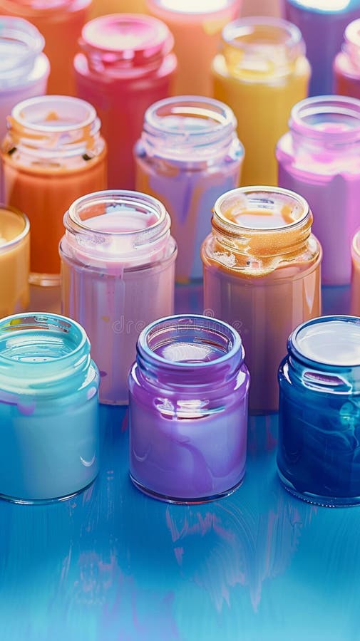 Assorted Liquid Filled Jars Arranged in a Colorful and Eye Catching ...