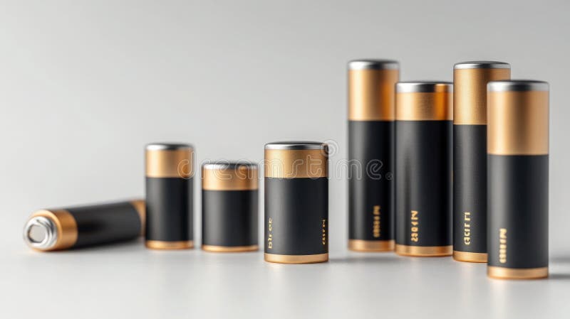 Assorted Lithium Batteries Neatly Arranged in a Row on White Background ...