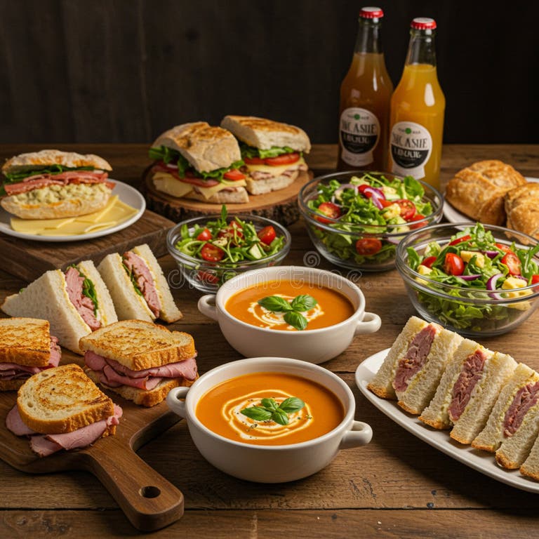 Assorted Lunch Spread Featuring Grilled Sandwiches with Ham, Triangle ...
