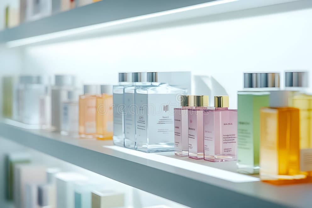 Assorted Luxury Perfume Bottles on Elegant Shelves with Soft Lighting ...