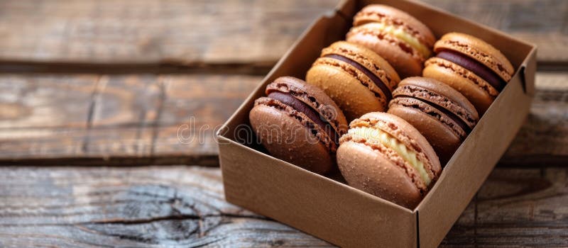 Assorted Macarons in a Box on Rustic Wood Stock Illustration - Illustration of variety, rustic ...