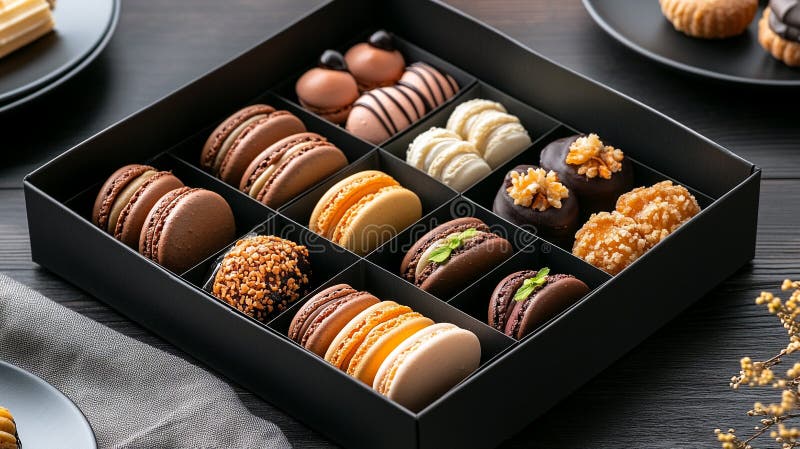 Assorted Macarons in Box stock image. Image of sugar - 354382837