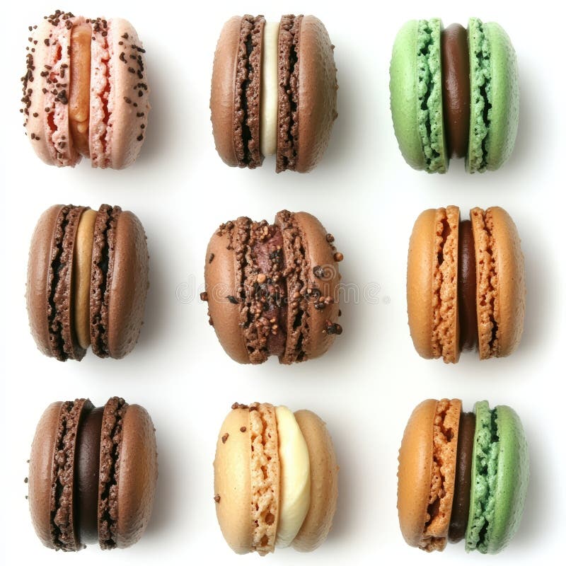 Assorted Macarons Isolated on White Background in High Fidelity Style ...