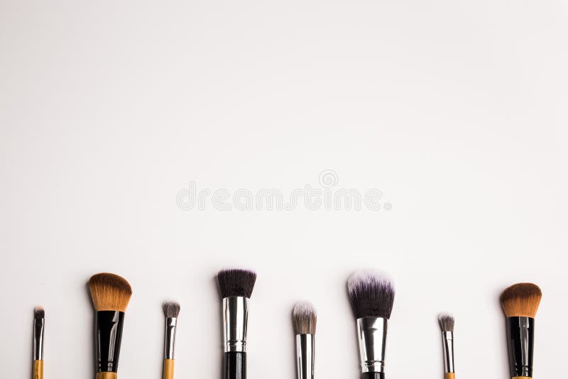 Assorted Make Up Brushes, Top View. Isolated on White Background Stock ...