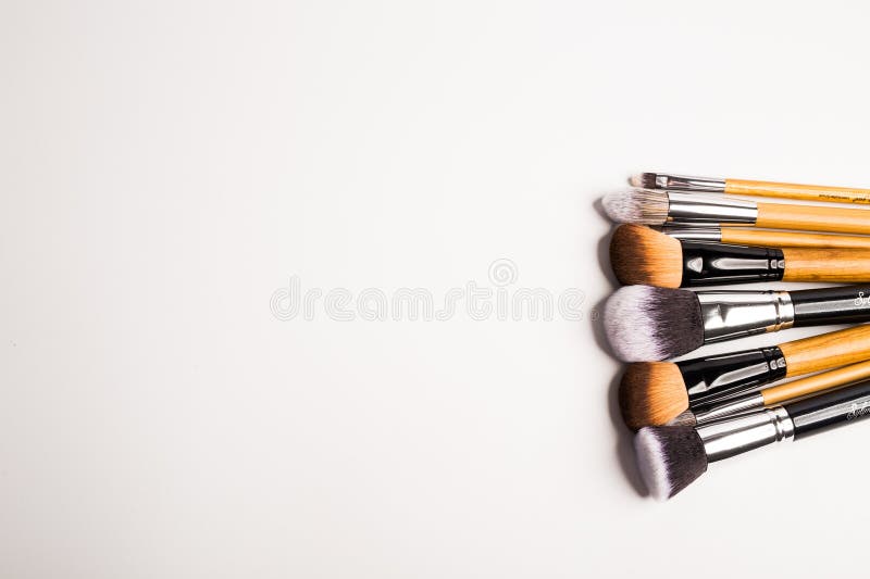 Assorted Make Up Brushes, Top View. Isolated on White Background Stock ...