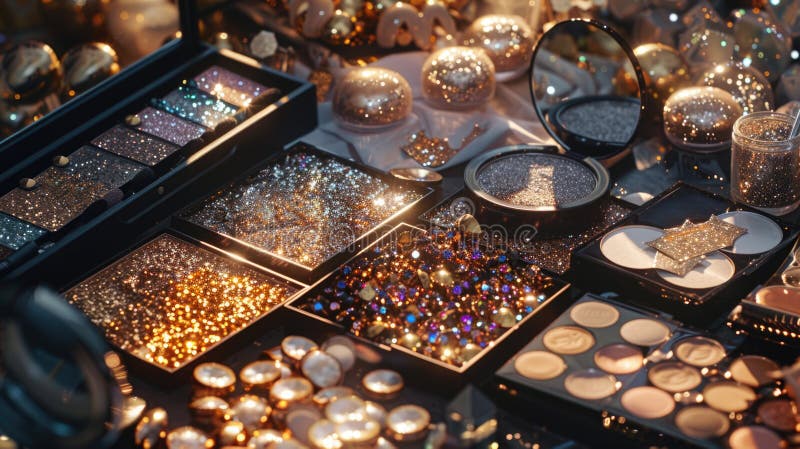 Assorted Makeup Products with Sparkle and Shine on Display Stock ...