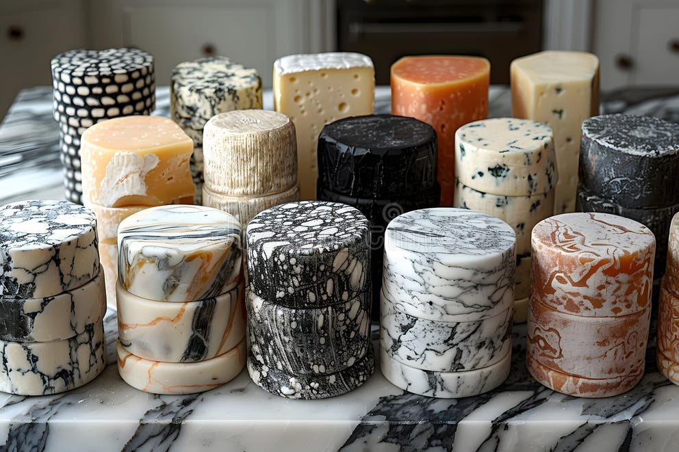 Assorted Marble Cylinders on Display: Elegant Patterns for Interior ...