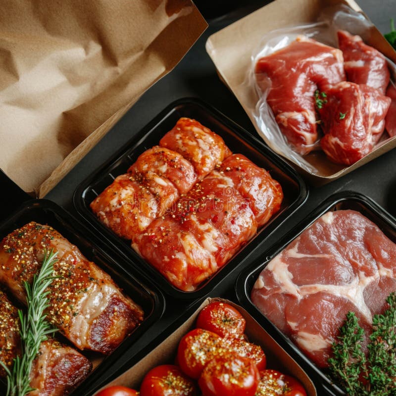 Assorted Marinated Meats and Fresh Vegetables for Delicious Cooking ...