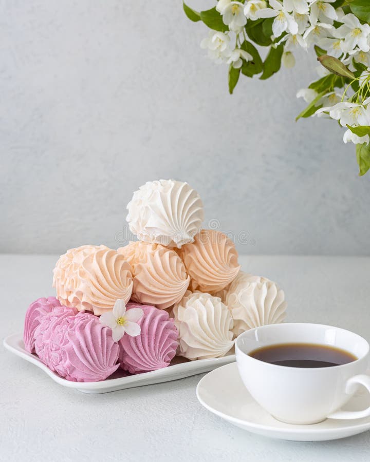 Assorted Marshmallows for Breakfast with a Cup of Fragrant Coffee Stock ...