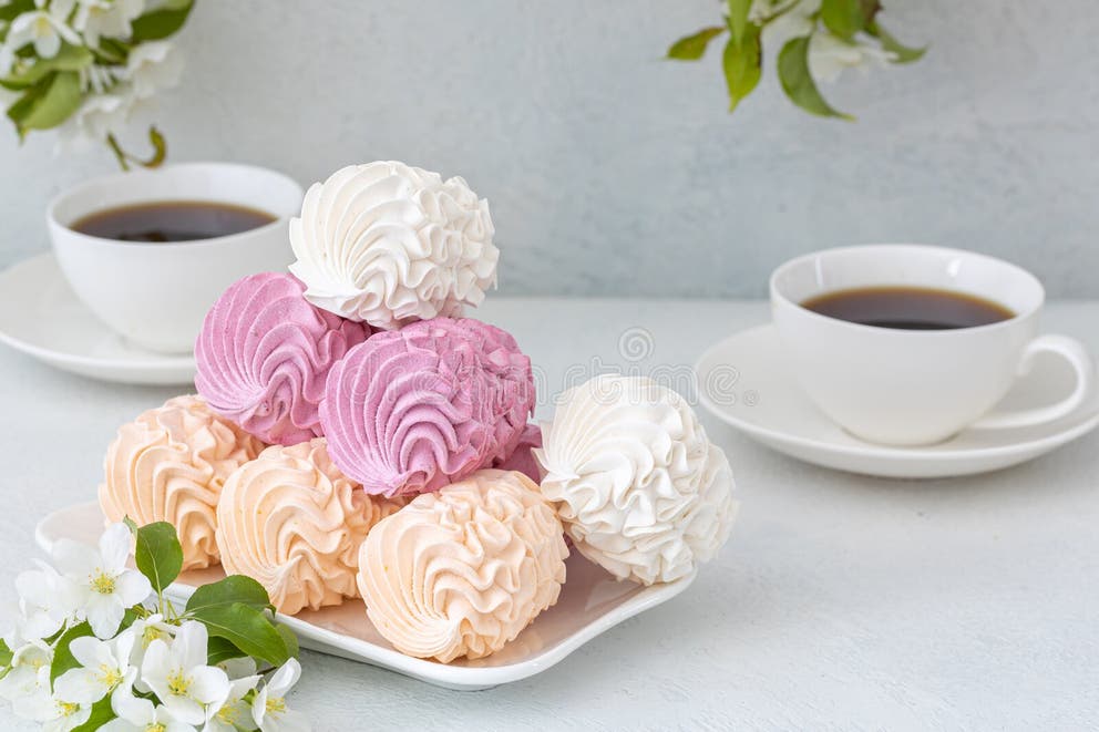 Assorted Marshmallows for Breakfast with a Cup of Fragrant Coffee Stock ...