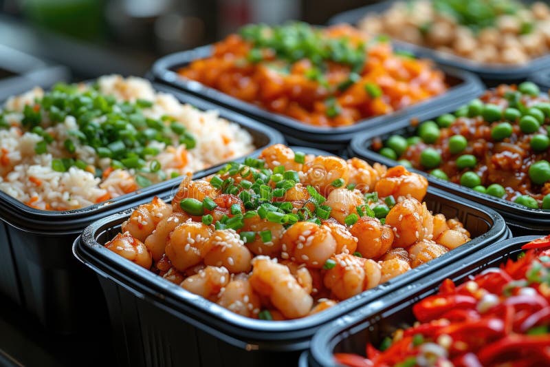 Assorted Meal Prep Containers with Rice, Beans Stock Illustration ...