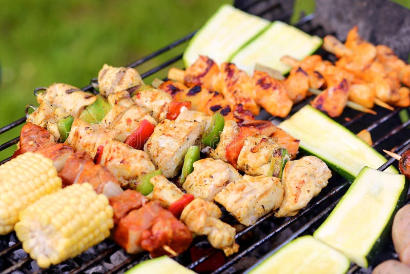 Assorted meat on bbq grill stock image. Image of chicken - 51805331
