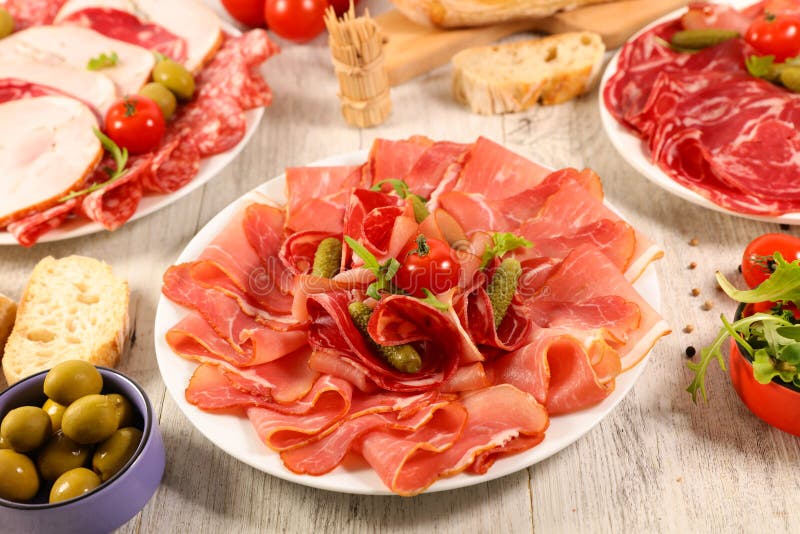 Assorted of Meat with Bread Stock Image - Image of composition, table ...