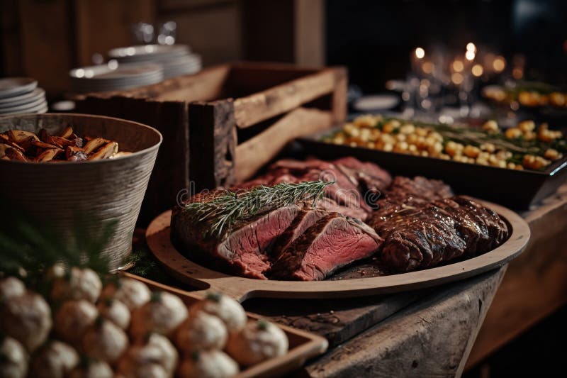 Assorted Meat Buffet Generative AI Stock Illustration - Illustration of ...