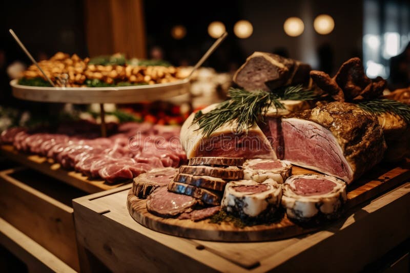 Assorted Meat Buffet Generative AI Stock Illustration - Illustration of ...