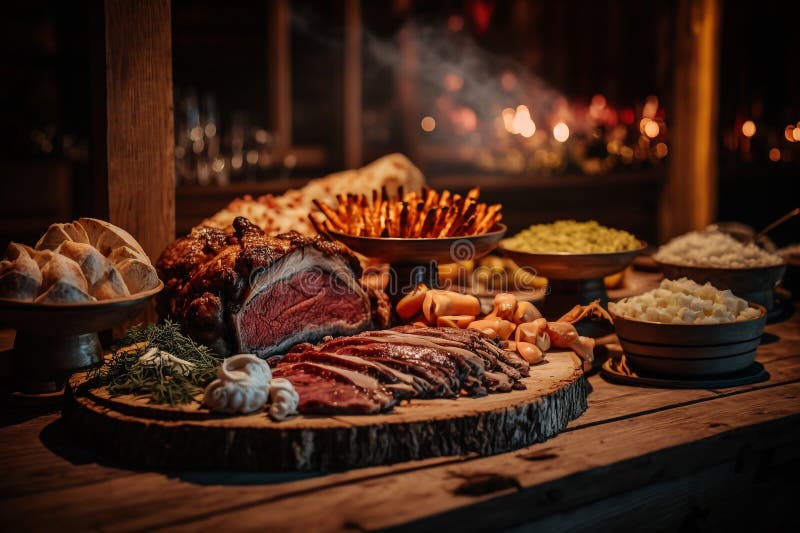 Assorted Meat Buffet Generative AI Stock Illustration - Illustration of ...