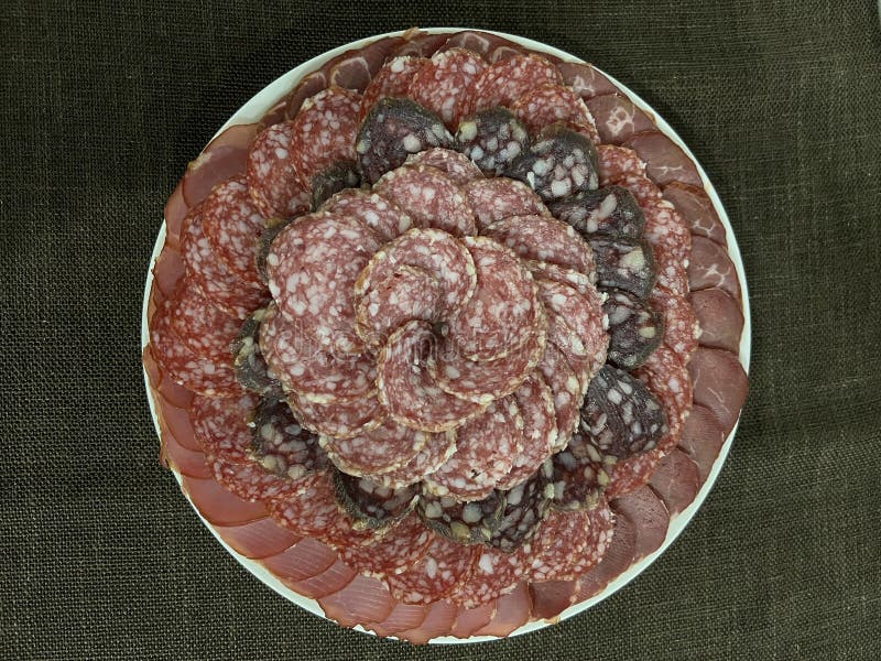 Assorted Meat Cuts. Appetizer on a White Plate Stock Image - Image of ...