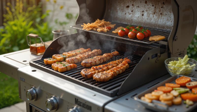 Assorted Meat Grilling on an Open Barbecue Grill Stock Illustration ...