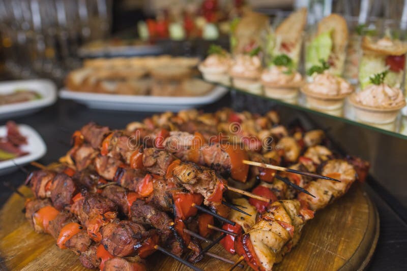 Assorted Meat on a Plate Close Up. Different Types of Meat and Potatoes ...