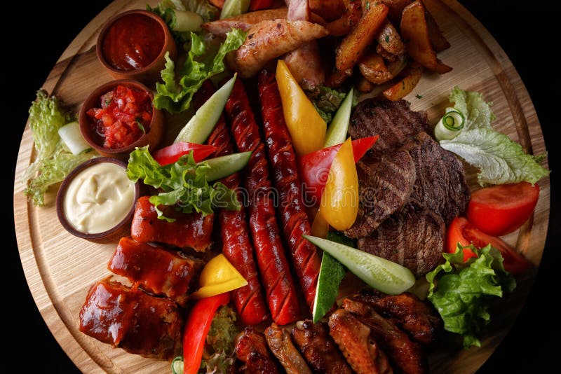 Assorted meat and sausages stock image. Image of golden - 190819045