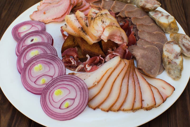 Assorted Meat on a Square Serving Plate, Isolated Studio Shot. Stock ...