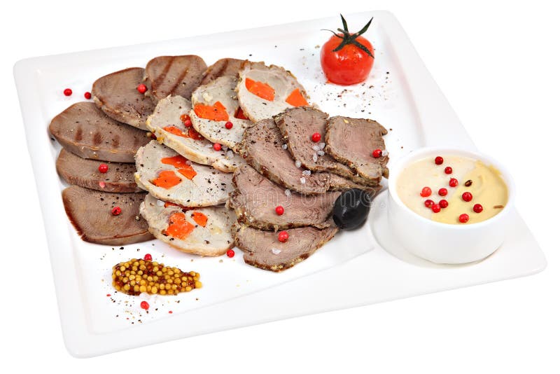 Assorted Meat on a Square Serving Plate, Studio Shot. Stock Photo ...