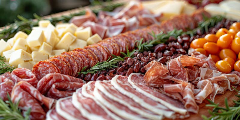 Assorted Meats and Cheeses on Wooden Platter Stock Image - Image of ...