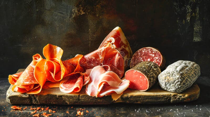 Assorted Meats Displayed on Table Stock Illustration - Illustration of ...