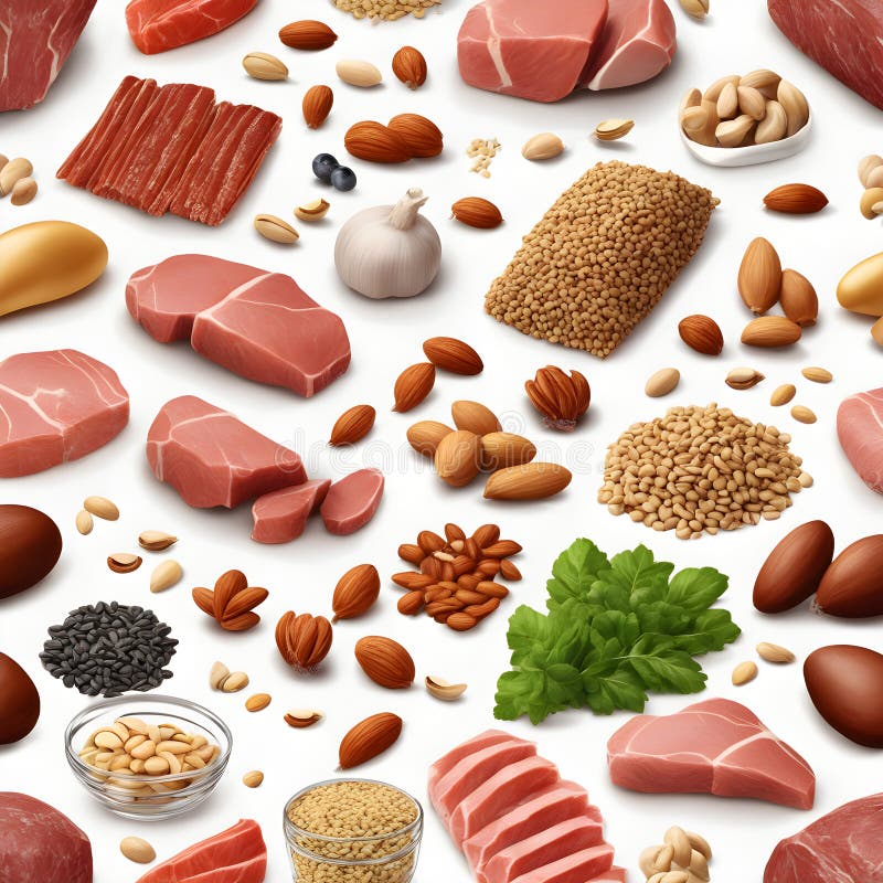 Assorted Meats and Grains on Neutral Background Stock Image - Image of ...