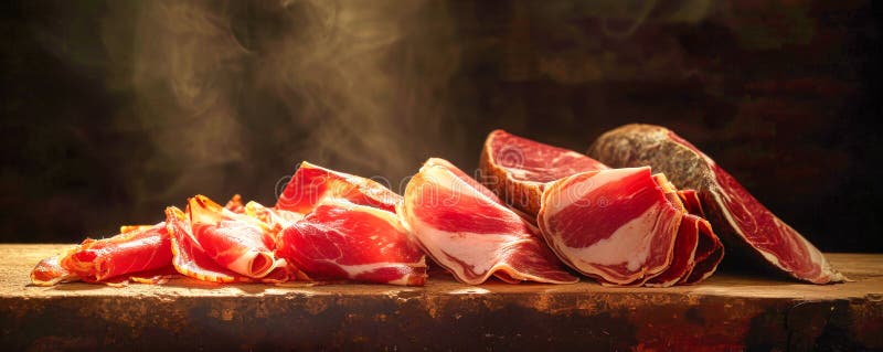 Assorted Meats on Table, a Delicious Display of Jamon, Ham, and Farm ...