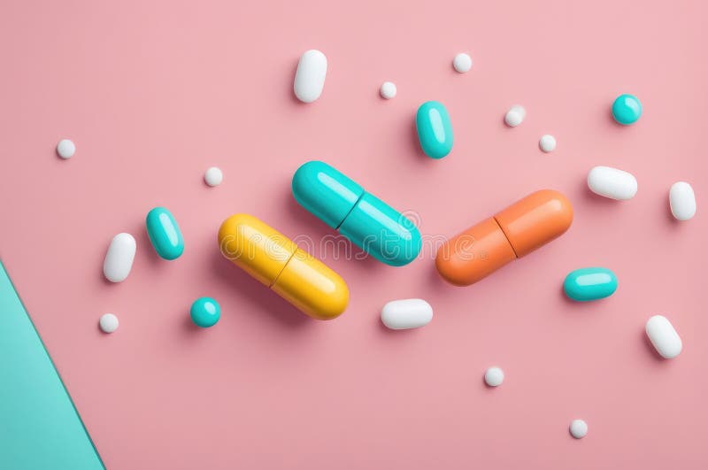Assorted Medication Pills on Colorful Background Stock Illustration ...