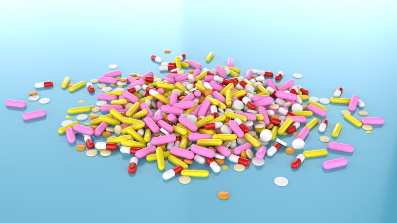 Assorted Medication Pills Scattered on a Floor 3D Rendering Stock ...