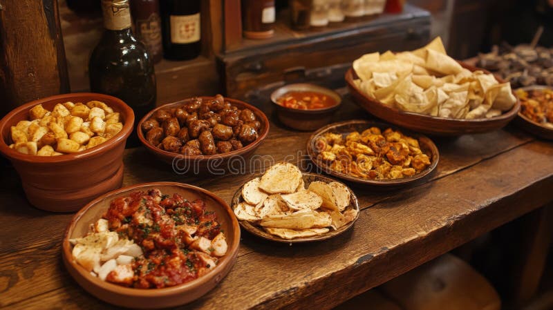 Assorted Medieval Style Food Dishes on Wooden Table Stock Illustration ...